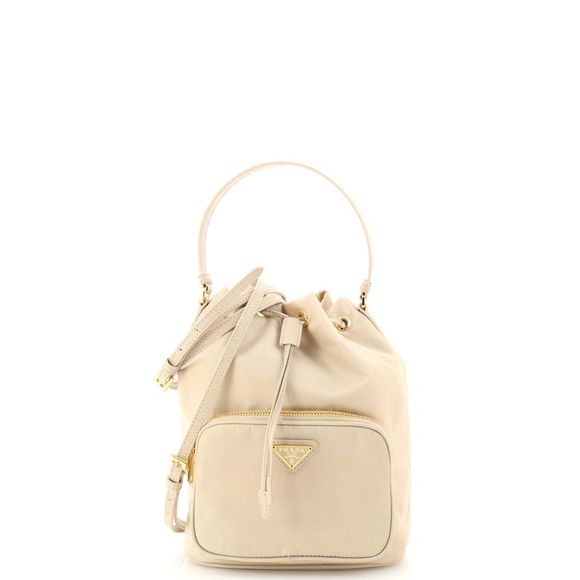 Prada | Bags | Prada Drawstring Bucket Bag Tessuto Small Neutral | Poshmark